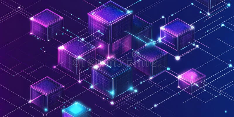 Abstract Neon Cubes Network Digital Technology Background 3d Art Web ...