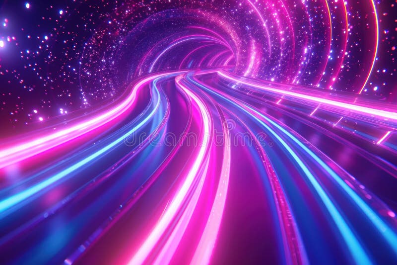 Abstract Neon Curve Trails Loop. Generative AI Stock Photo - Image of ...