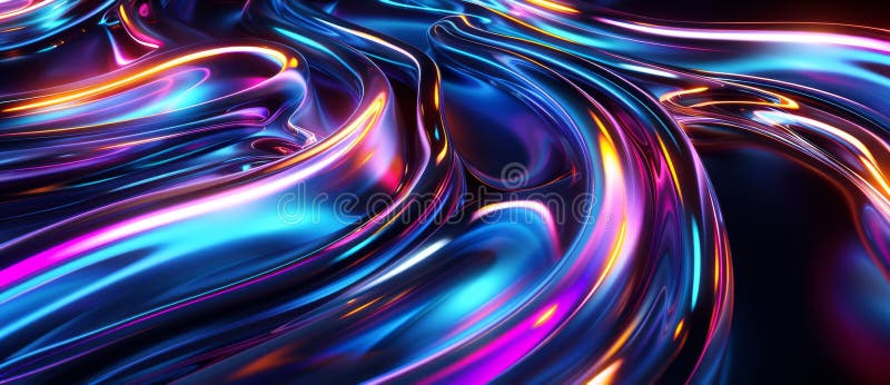 Abstract Neon Curves Isolated on a Black Background in a 3D Render ...
