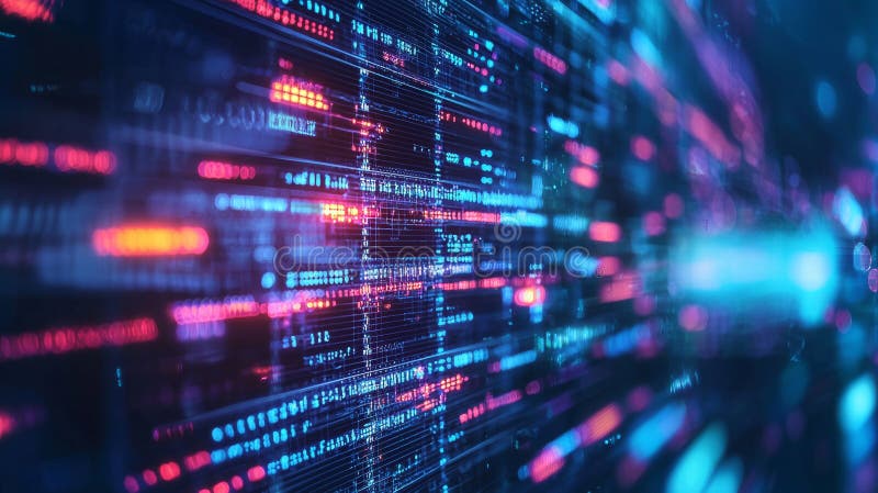 Abstract Neon Data Stream Concept with Blue and Red Lights Stock Photo ...