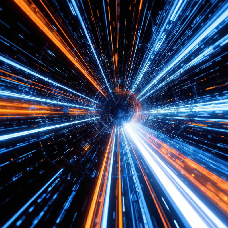 Abstract Neon Data Streams with Encrypted Binary Code Flow through ...