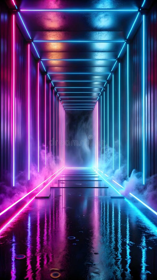 Abstract Neon Effects with a Dark, Reflective Backdrop Stock ...