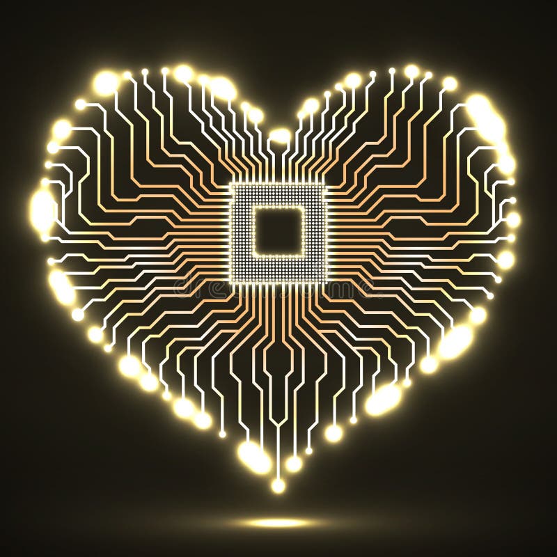 Abstract Neon Electronic Circuit Board in Shape of Heart Stock Vector ...
