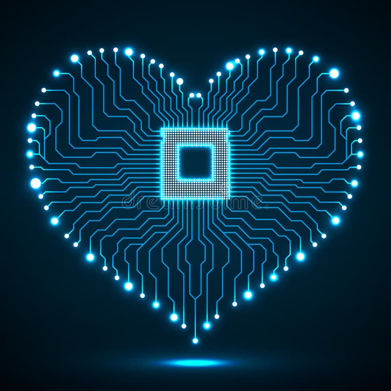 Abstract Neon Electronic Circuit Board in Shape of Heart Stock Vector ...
