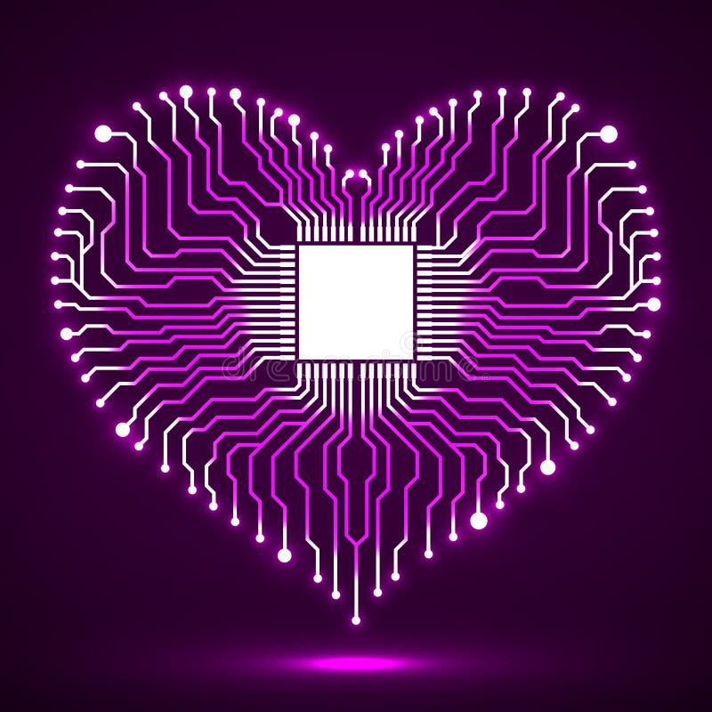 Abstract Neon Electronic Circuit Board in Shape of Heart Stock Vector ...