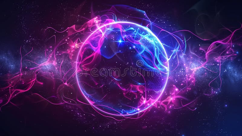Abstract Neon Energy Sphere of Particles and Waves of Magical Gl Stock ...