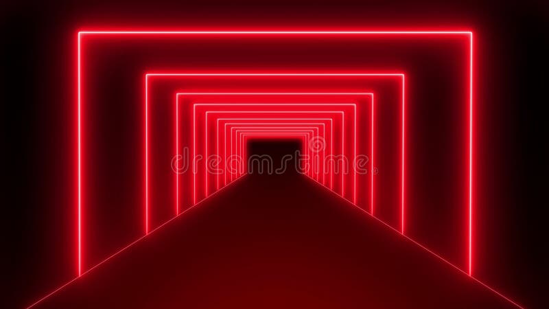 Abstract Neon Forward Rectangle Corridor Tunnel, Trendy Neon Glow Lines ...