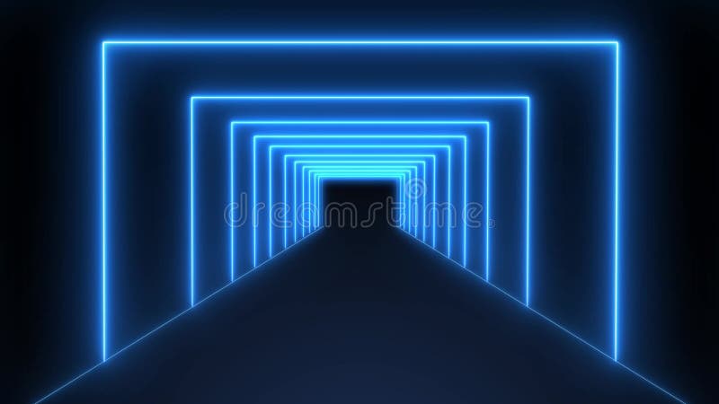 Abstract Neon Forward Rectangle Corridor Tunnel, Trendy Neon Glow Lines ...
