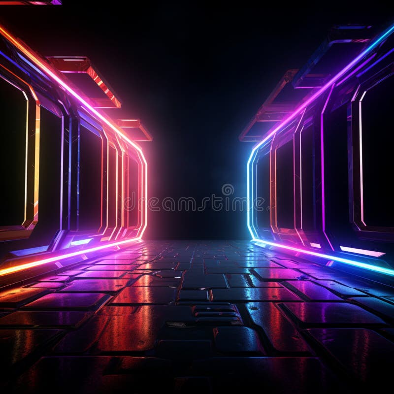 Abstract Neon Frames with Hexagonal Glow, Vibrant Colors in 3D Stock ...