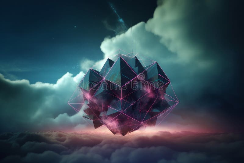 Abstract Neon Geometric Futuristic Cloud. Generate Ai Stock ...