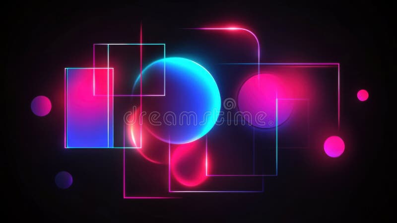 Abstract Neon Geometric Shapes with Vibrant Colors on Dark Background ...