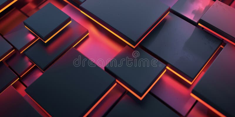 Abstract Neon Glow on Black Geometric Shapes. Created by Generative ...