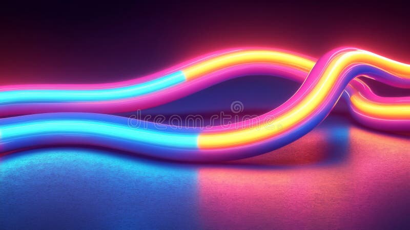 Abstract Neon Glowing Curved Lines on Textured Surface in Vibrant ...