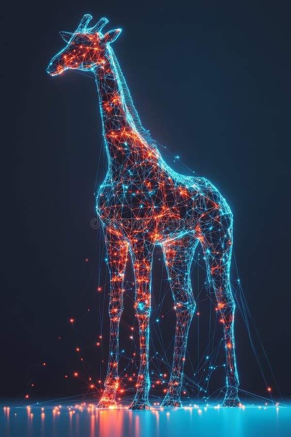 Abstract Neon Glowing Polygonal Giraffe. Connection Structure ...