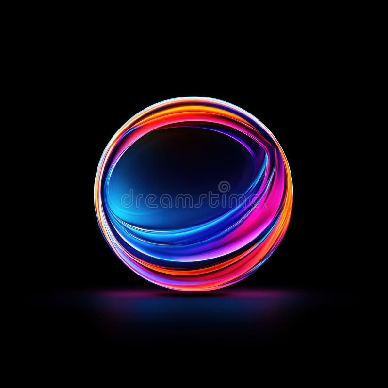 Abstract Neon Glowing Sphere on Black Background Stock Illustration ...