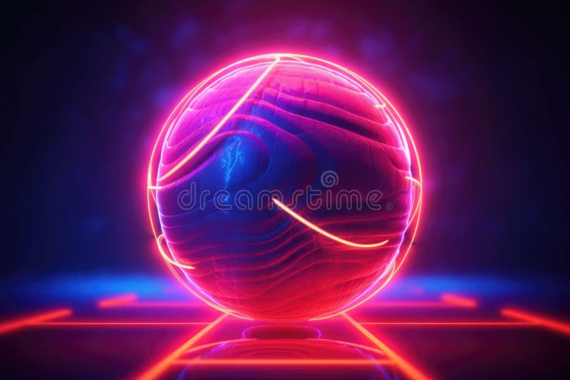 Abstract Neon Glowing Sphere with Energy Lines Stock Illustration ...