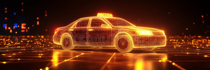 Abstract Neon Glowing Taxi on Digital Grid, Future of Transportation ...