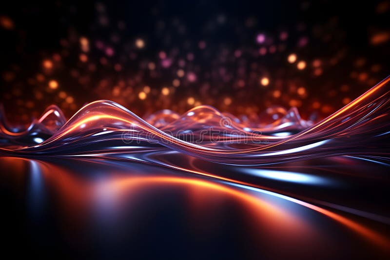 Abstract Neon Glowing Wave with Glowing Particle, Long Exposure Light ...