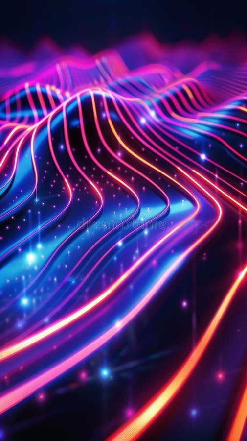 Abstract Neon Glowing Waves with Purple and Blue Lines Stock Photo ...