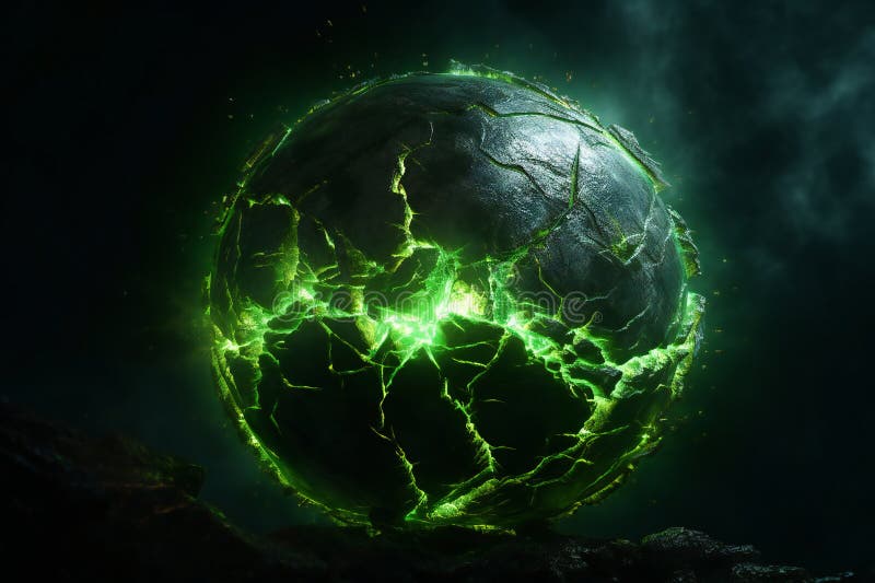 Abstract Neon Red Glow Exploding through Black Rock Stock Illustration ...