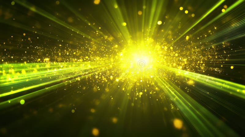 Abstract Neon Green and Gold Light Beam with Radiant Sparkling Glow ...
