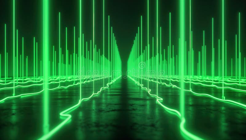 Abstract Neon Green Lines Create Dynamic Pattern on Dark Surface ...