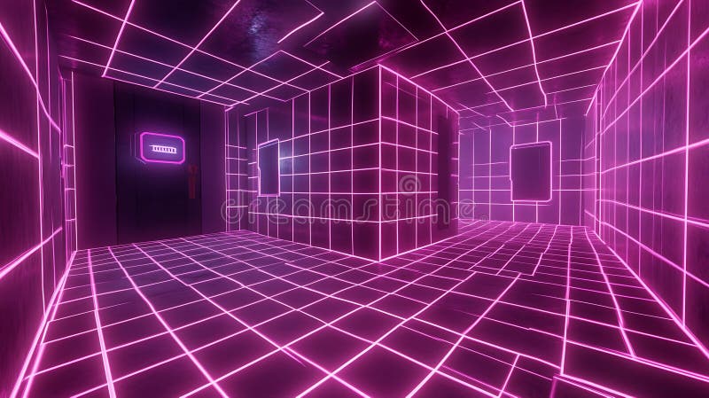 Abstract Neon Grid Corridor Stock Illustration - Illustration of design ...