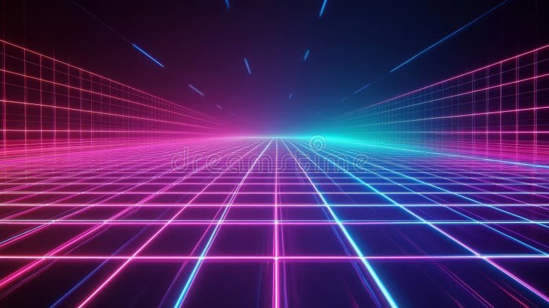 Abstract Neon Grid Cyberpunk Digital Art Stock Illustration ...