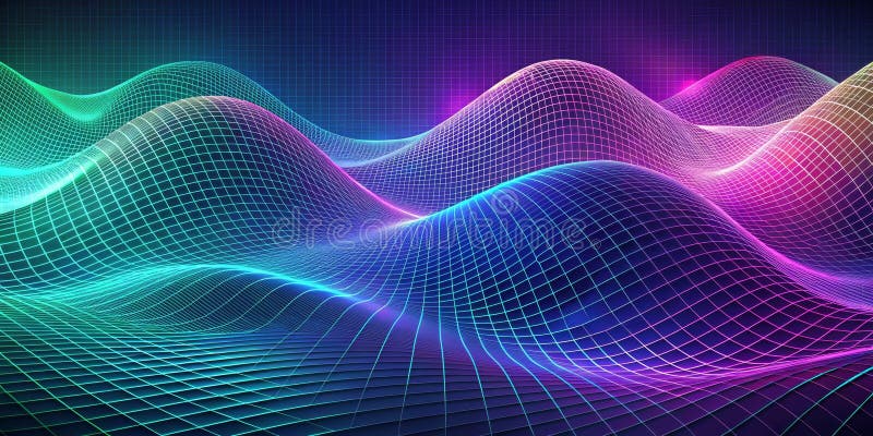 Abstract Neon Grid Landscape Futuristic Wave Pattern Design. Generative AI Stock Illustration ...