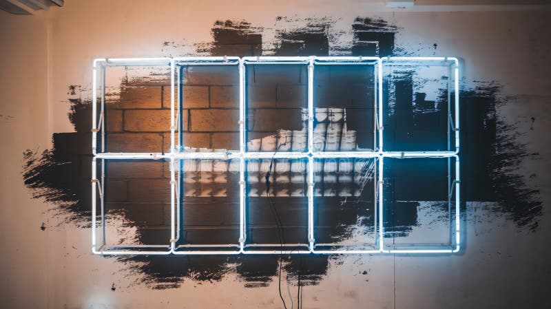 Abstract Neon Grid Light Installation on Textured Good Resolution Stock ...