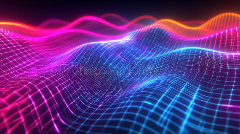 Abstract Neon Grid Waveform Digital Art Stock Image - Image of orange ...