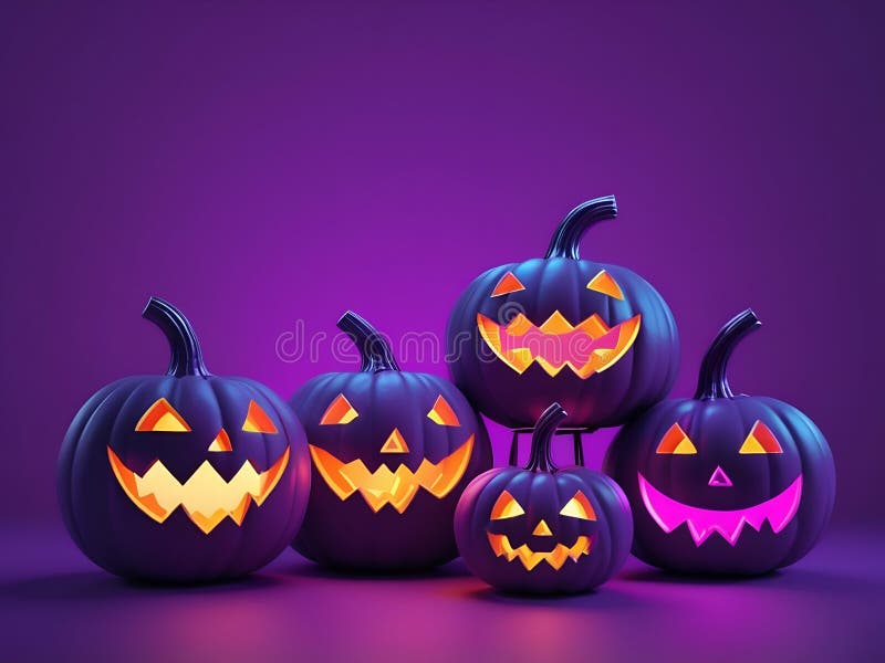 Abstract Neon Halloween Pumpkins with a Neon Glowing Light Against ...