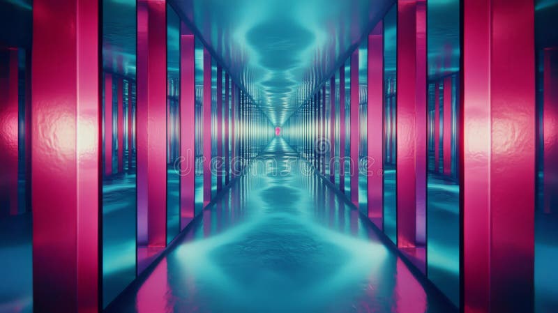 Abstract Neon Hallway with Pink Blue Light 3d Render Stock Illustration ...