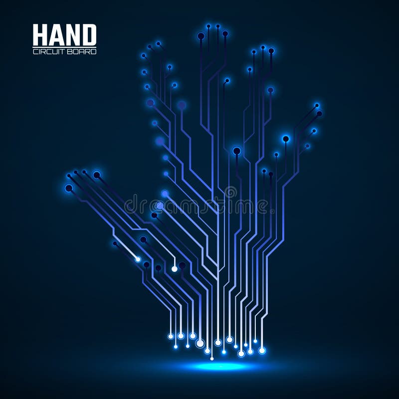 Abstract Neon Hand of Circuit Board, Glowing Technology Concept Stock ...