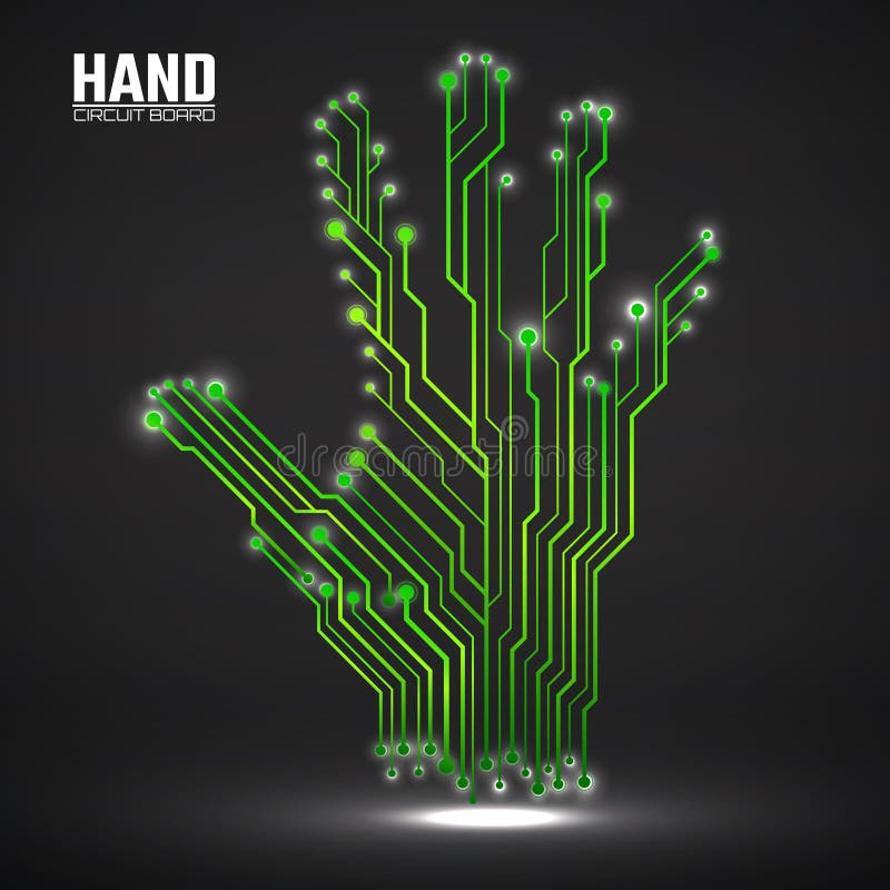 Abstract Neon Hand of Circuit Board, Glowing Technology Concept Stock ...