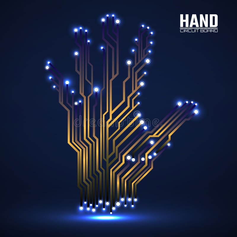 Abstract Neon Hand of Circuit Board, Glowing Technology Concept Stock ...