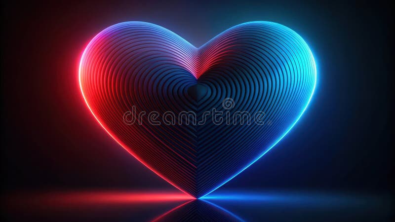 Abstract Neon Heart Shape with Red and Blue Glowing Lines. Generative ...