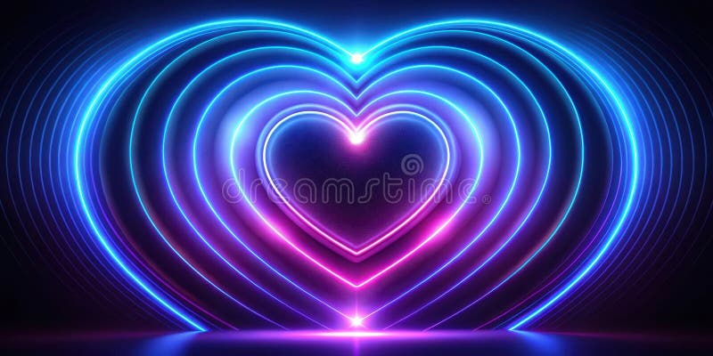 Abstract Neon Heart Shaped Light Display with Glowing Concentric ...
