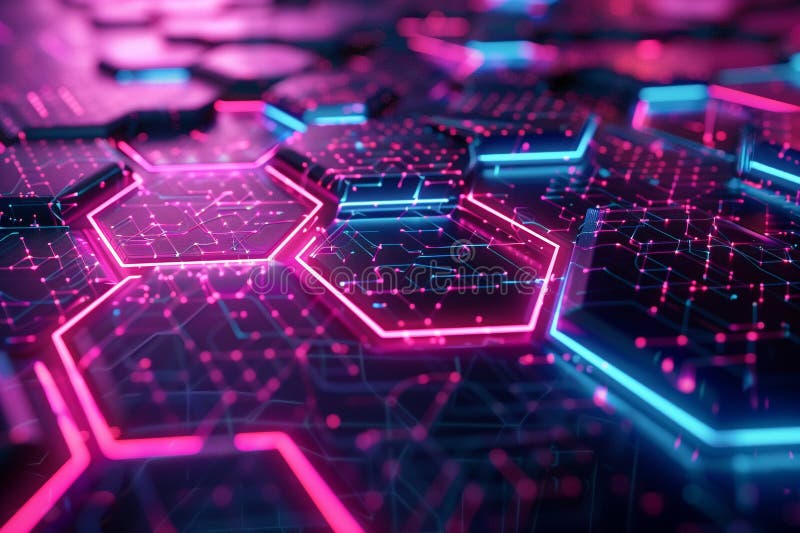 Abstract Neon Hexagon Pattern Stock Illustration - Illustration of ...