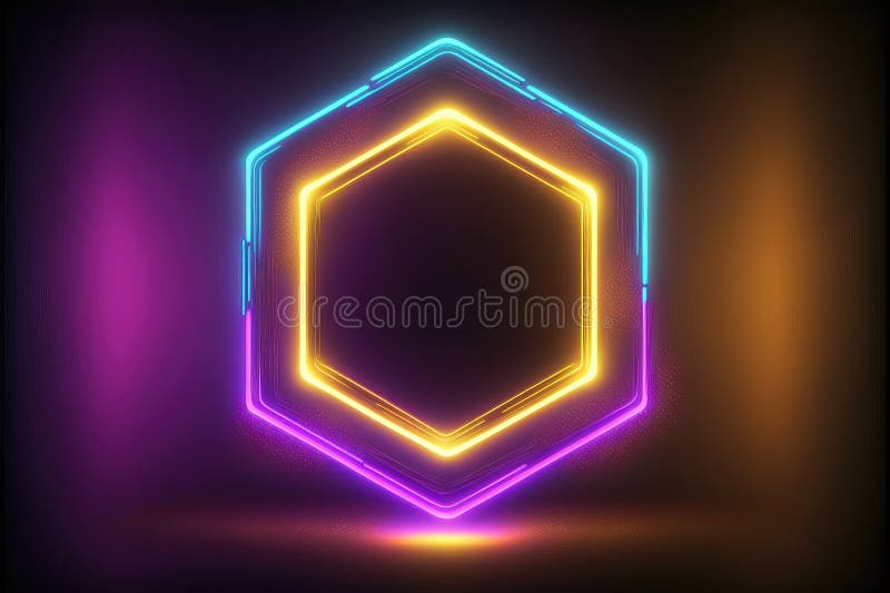 Abstract of Neon Hexagon Shape Isolated on Background in Spotlight ...