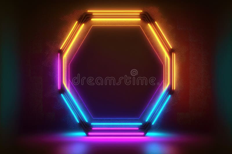 Abstract of Neon Hexagon Shape Isolated on Background in Spotlight ...