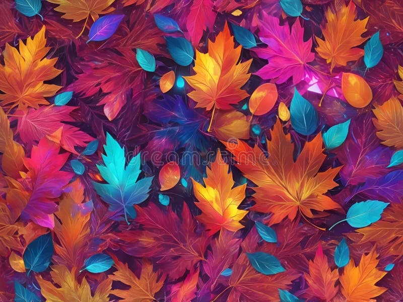 Abstract Neon Holographic Luxurious Autumn Leaf Texture Shimmers Stock ...