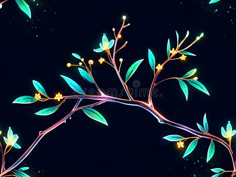 Abstract Neon Illuminated Bright Little Flower Twig Stock Illustration ...