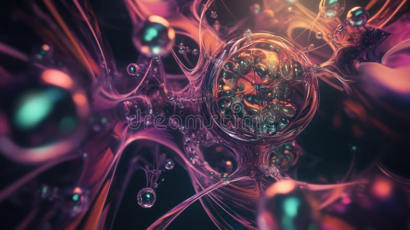 Abstract Neon Intricate Molecular Structure with Vivid Colors and ...