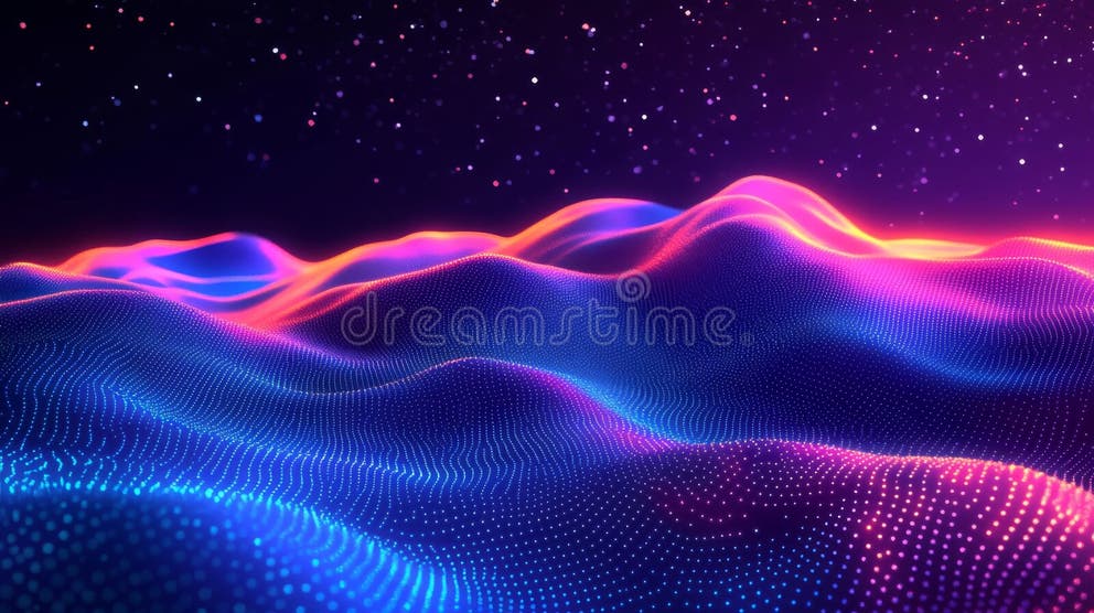 Abstract Neon Landscape Digital Art Wave Stock Illustration ...
