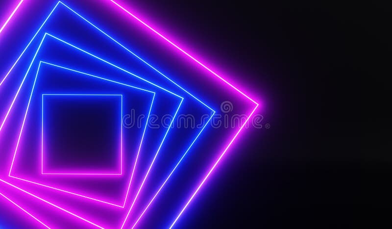 Abstract Neon Light Background with Rotation Square Frames in ...