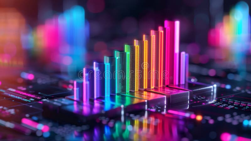 Abstract Neon Light Bar Graph on Circuit Board - Technology Growth ...