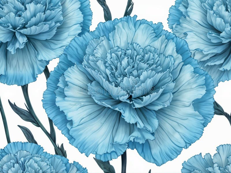 Abstract Neon Light Blue Carnation Flower White Background Stock ...