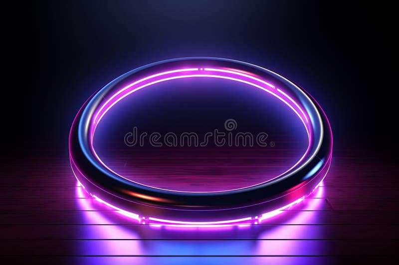 Abstract Neon Light Circle Frame with Futuristic Glowing Light Effect Borders Dark Background ...