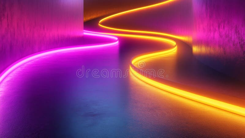 Abstract Neon Light Curves on Dark Textured Surface Stock Illustration ...